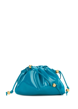 Bottega Veneta Kadın Mini Pouch Mavi Deri Çanta EU Bottega Veneta Kadın Mini Pouch Mavi Deri Çanta EU