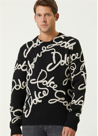 Dolce&Gabbana Erkek Siyah Beyaz Logo İşlemeli Yün Kazak 54 IT Dolce&Gabbana Erkek Siyah Beyaz Logo İşlemeli Yün Kazak 54 IT