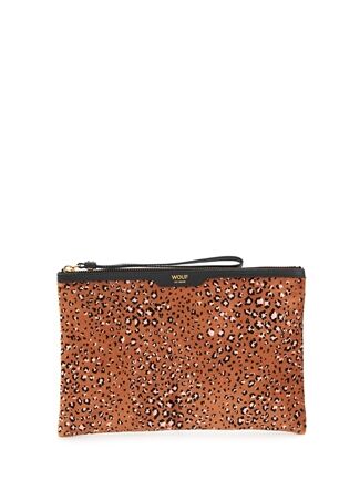 Wouf Kadın Leopar Desenli El Portföyü Kahverengi EU