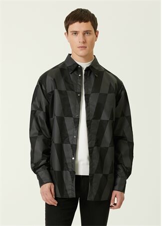 Valentino Erkek Siyah Logo Desenli Dış Gömlek 46 IT