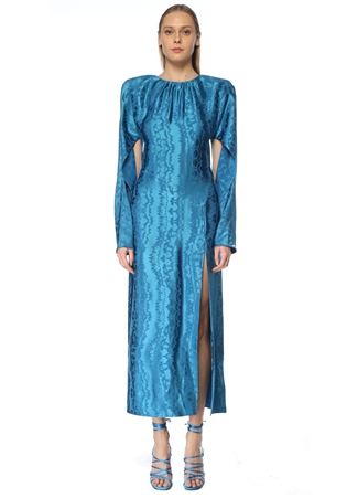 The Attico Kadın Mavi Bisiklet Yaka Jakarlı Midi Kokteyl Elbise 40 IT