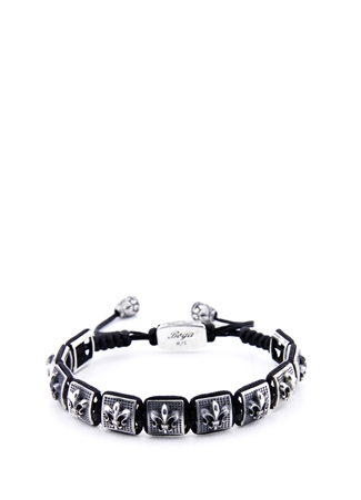 Boga Erkek Siyah Taşlı Gümüş Rengi Makrame Bileklik Gri EU