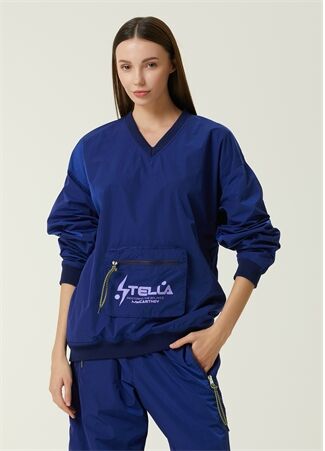 Stella McCartney Kadın Mavi V Yaka Cep Detaylı Sweatshirt XS EU