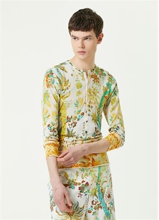 Etro Erkek Beyaz Etnik Desenli İpek Kazak S EU Etro Erkek Beyaz Etnik Desenli İpek Kazak S EU