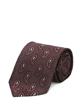 Isaia Erkek Bordo Şal Desenli İpek Kravat EU Isaia Erkek Bordo Şal Desenli İpek Kravat EU