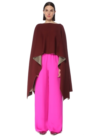 Valentino Kadın Bordo Truvakar Kollu Asimetrik Kesim Pelerin Kırmızı XS EU