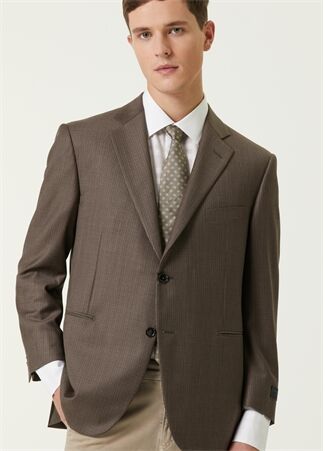 Pal Zileri Erkek Kahverengi Mikro Kazayağı Desenli Yün Ceket 50 IT