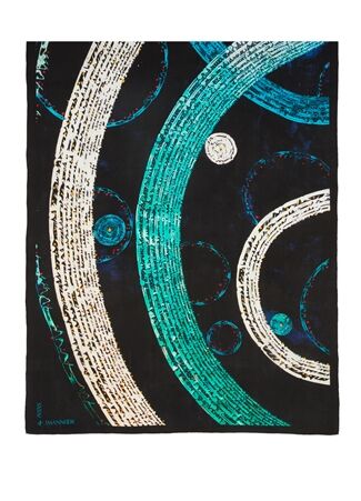 Imannoor Kadın Galaxy Lacivert Desenli İpek Şal Mavi EU