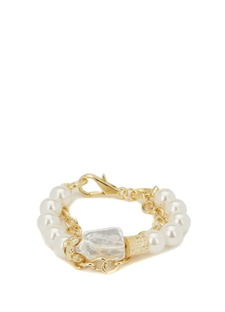 Beymen Club Kadın Gold İnci Detaylı Zincir Bileklik Altın Rengi EU Beymen Club Kadın Gold İnci Detaylı Zincir Bileklik Altın Rengi EU