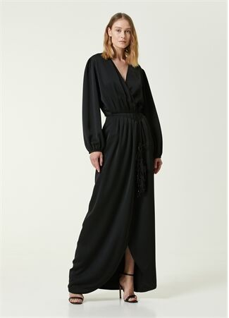 Maison Kairos Kadın Larisa Siyah Maksi Kruvaze Abiye Elbise 36