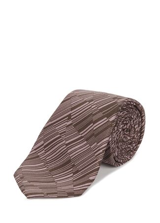 Pal Zileri Erkek Kahverengi Geometrik Çizgi Desenli İpek Kravat EU