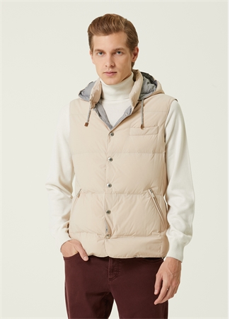 Brunello Cucinelli Erkek Bej Kapüşonlu Puff Dış Yelek S EU