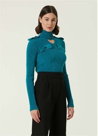 Bottega Veneta Kadın Mavi Dik Yaka Kesim Detaylı Kazak S EU