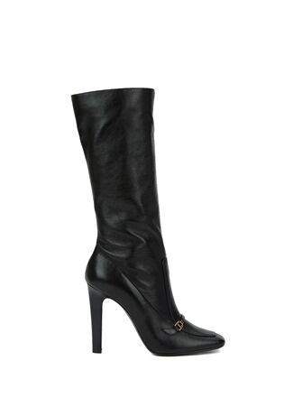 Kadın Siyah Logo Detaylı Deri Çizme 36 EU