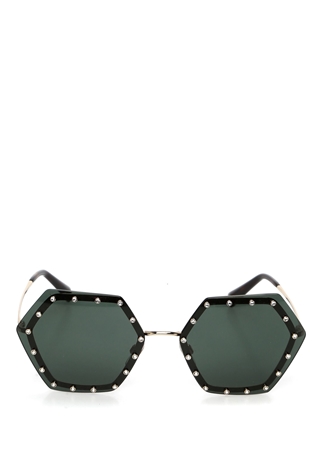 Valentino Kadın Siyah Geometrik Formlu Güneş Gözlüğü Altın Rengi 62 EU