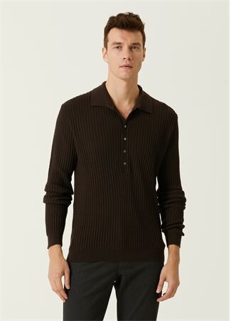 Lardini Erkek Kahverengi Polo Yaka Yün Kazak 52 IT