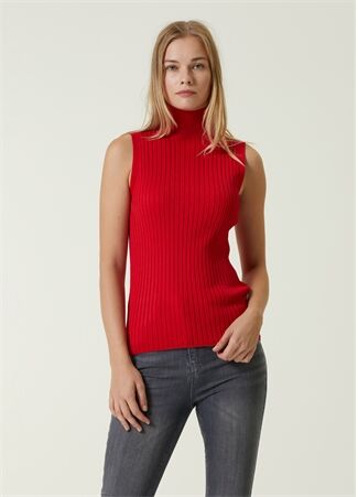 Beymen Collection Kadın Kırmızı Dik Yaka Kolsuz Triko M