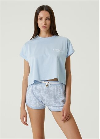 Balmain Kadın Mavi Bisiklet Yaka Logolu T-shirt S EU