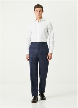 Pal Zileri Erkek Lacivert Mikro Desenli Yün Pantolon 48 IT