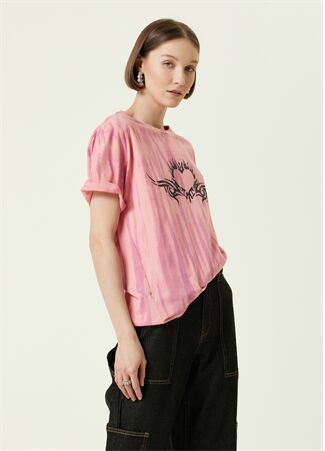 Academia Kadın Mercan Batik Desenli T-shirt Kırmızı S EU