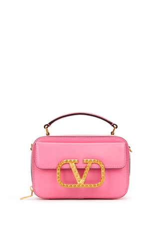 Valentino Garavani Kadın Pembe Logolu Deri Omuz Çantası Eu Valentino Garavani Kadın Pembe Logolu Deri Omuz Çantası Eu