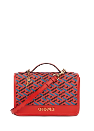Versace Kadın Kırmızı Geometrik Desenli Logolu Omuz Çantas EU Versace Kadın Kırmızı Geometrik Desenli Logolu Omuz Çantas EU