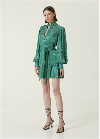 Alexis Kadın Aqua Yeşil Dik Yaka Jakarlı Mini İpek Elbise S EU