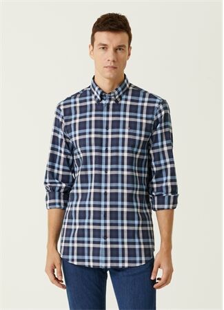 Tommy Hilfiger Erkek Lacivert Ekoseli Organik Pamuklu Twill Gömlek 38 EU