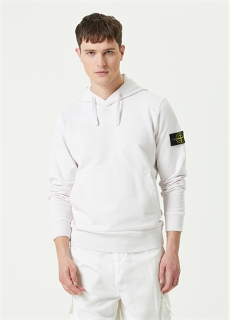 Stone Island Erkek Beyaz Kapüşonlu Logolu Sweatshirt Pembe S EU Stone Island Erkek Beyaz Kapüşonlu Logolu Sweatshirt Pembe S EU