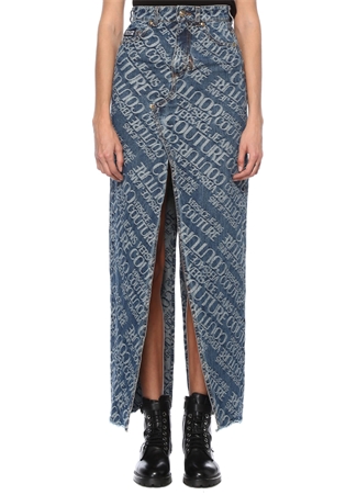 Versace Jeans Couture Kadın Mavi Logo Desenli Yırtmaçlı Maksi Denim Etek Lacivert 38 IT Versace Jeans Couture Kadın Mavi Logo Desenli Yırtmaçlı Maksi Denim Etek Lacivert 38 IT