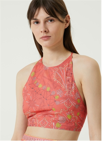 Emilio Pucci Mare Kadın Mercan Halter Yaka Desenli Crop Bluz Kırmızı 42 IT Emilio Pucci Mare Kadın Mercan Halter Yaka Desenli Crop Bluz Kırmızı 42 IT
