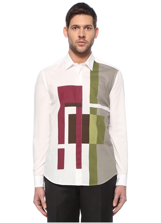 Pal Zileri Erkek Beyaz İngiliz Yaka Desenli Gömlek 39 IT