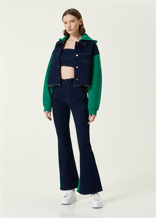 Bassigue Kadın Verdant Flare Lacivert Yeşil Garnili Jean Pantolon Mavi L EU