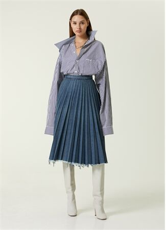 Balenciaga Kadın Mavi Pilili Midi Jean Etek 38 IT Balenciaga Kadın Mavi Pilili Midi Jean Etek 38 IT