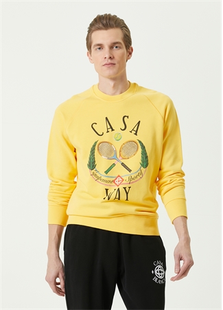 Casablanca Erkek Sarı Logolu Organik Pamuk Sweatshirt L EU Casablanca Erkek Sarı Logolu Organik Pamuk Sweatshirt L EU