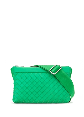 Bottega Veneta Erkek Yeşil Örgü Dokulu Deri Omuz Çantası Eu