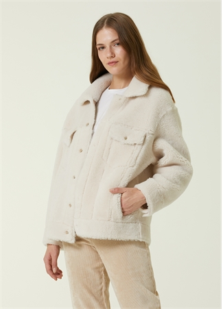 Beymen Club Kadın Oversize Ekru Shearling Trucker Ceket Bej L Beymen Club Kadın Oversize Ekru Shearling Trucker Ceket Bej L