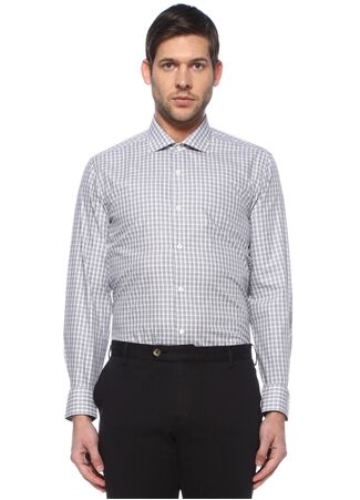 Pal Zileri Erkek Mavi İtalyan Yaka Kareli Gömlek 4 IT Pal Zileri Erkek Mavi İtalyan Yaka Kareli Gömlek 4 IT