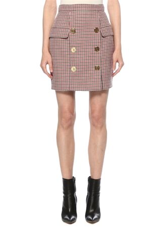 Balmain Kadın Bordo Pötikareli Mini Yün Etek 36 FR Balmain Kadın Bordo Pötikareli Mini Yün Etek 36 FR