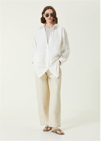 Toteme Kadın Ekru Bol Keten Pantolon Bej 34 Fr Toteme Kadın Ekru Bol Keten Pantolon Bej 34 Fr