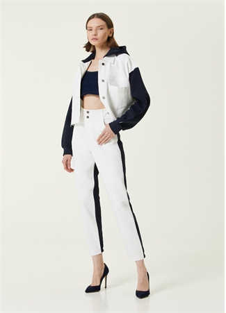 Bassigue Kadın French Lacivert Beyaz Boyfriend Jean Pantolon Mavi S EU