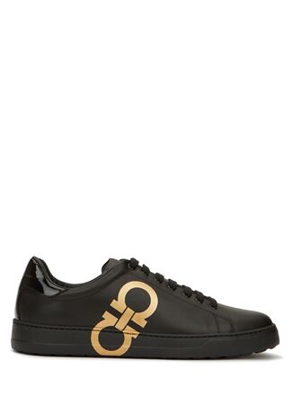Salvatore Ferragamo Erkek Siyah Logo Baskılı Deri Sneaker 0.5 UK