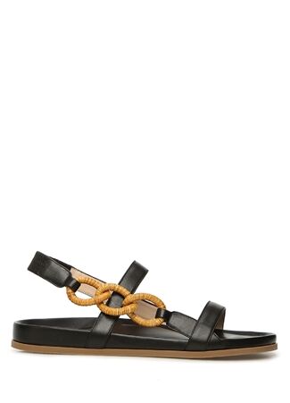 Rodo Kadın Siyah Zincir Detaylı Deri Sandalet 36 EU