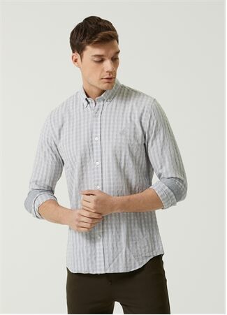 Beymen Club Erkek Slim Fit Gri Ekose Desenli Armürlü Gömlek S