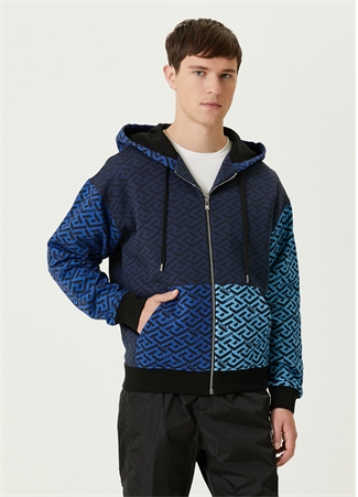 Versace Erkek Mavi Kapüşonlu Logo Desenli Sweatshirt M Eu Versace Erkek Mavi Kapüşonlu Logo Desenli Sweatshirt M Eu