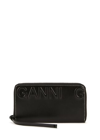 Ganni Kadın Siyah Logo Detaylı Cüzdan EU