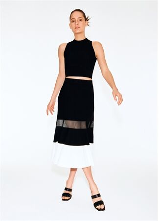 Beymen Club Kadın Siyah Beyaz Detaylı Midi Etek XS