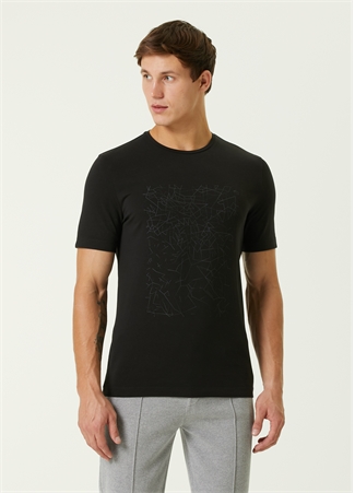 Corneliani Erkek Siyah Desenli T-shirt 52 IT Corneliani Erkek Siyah Desenli T-shirt 52 IT