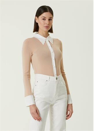 Chloe Kadın Nude Beyaz Yaka Detaylı Yün Kazak Pembe S EU Chloe Kadın Nude Beyaz Yaka Detaylı Yün Kazak Pembe S EU