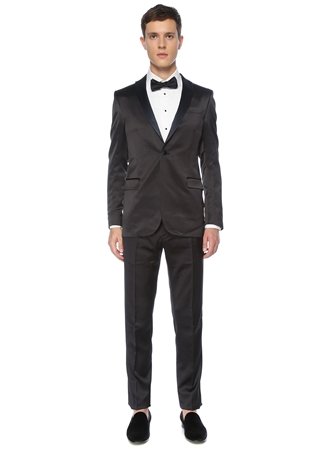 Palzileri Lab Erkek Siyah Saten Garnili Şal Yaka Takım Lacivert 48 IT